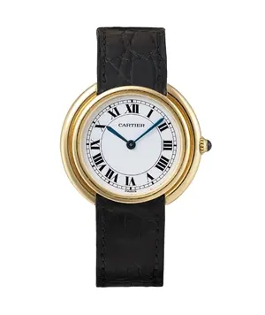 STEPHANIE WINDSOR Cartier Vintage 1970s Jumbo Vendôme 33mm 18-karat And Leather Watch - Gold