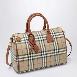 Burberry Medium Bowling Bag With Check Pattern - Beige