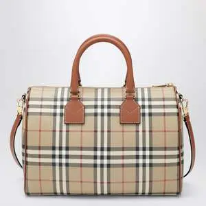 Burberry Medium Bowling Bag With Check Pattern - Beige