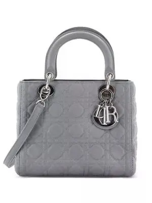 Dior Lady Medium Satchel Cannage Quilt Grained Calfskin - Grey