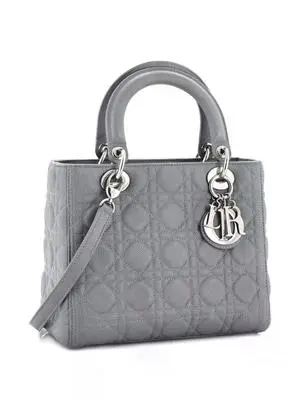 Dior Lady Medium Satchel Cannage Quilt Grained Calfskin - Grey