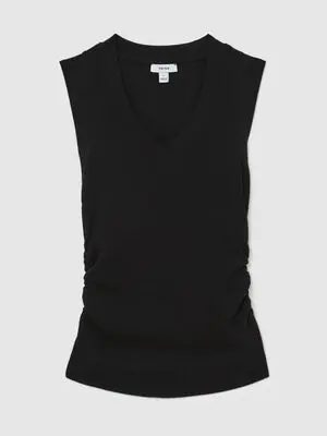 REISS Sandy Ribbed V-neck Vest - Black