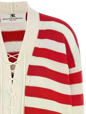 Ermanno Scervino Striped Crochet Knit Cardigan