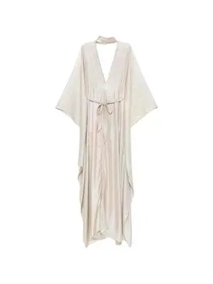 TALLER MARMO V-neck Maxi Dress With Tie Waist - Neutrals