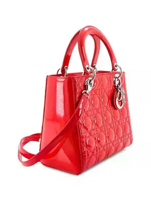 Dior Lady Cannage Quilt Patent Medium Satchel - Red