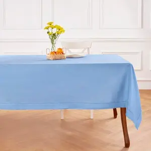 SOLINO HOME Linen Tableclothclassic Hemstitch Cornflower Blue