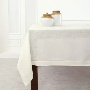 SOLINO HOME Linen Tableclothclassic Hemstitch Ivory