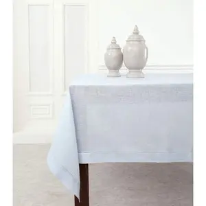 SOLINO HOME Linen Tableclothclassic Hemstitch Light Blue