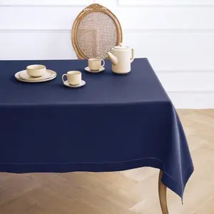 SOLINO HOME Linen Tableclothclassic Hemstitch Navy
