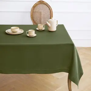 SOLINO HOME Linen Tableclothclassic Hemstitch Olive