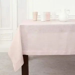 SOLINO HOME Linen Tableclothclassic Hemstitch Pink
