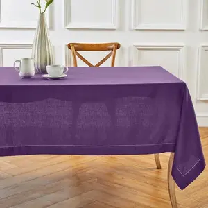 SOLINO HOME Linen Tableclothclassic Hemstitch Purple