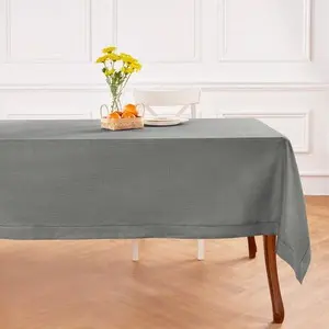 SOLINO HOME Linen Tableclothclassic Hemstitch Steel Gray