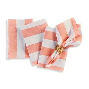 SOLINO HOME Linen Dinner Napkinscabana Stripe - Salmon And White