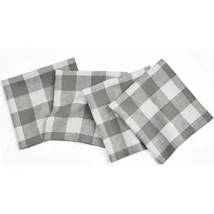 SOLINO HOME Linen Dinner Napkinsbuffalo Check - Grey And White