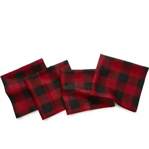 SOLINO HOME Linen Dinner Napkinsbuffalo Check - Red And Black