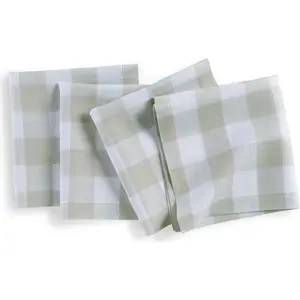 SOLINO HOME Linen Dinner Napkinsbuffalo Check - Sage And White
