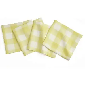 SOLINO HOME Linen Dinner Napkinsbuffalo Check - Yellow And White