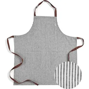 SOLINO HOME Linen Bib Apron - Black And White/brown