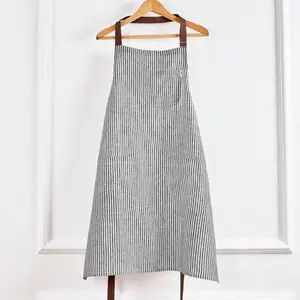 SOLINO HOME Linen Bib Apron - Black And White/brown