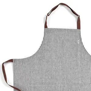 SOLINO HOME Linen Bib Apron - Black And White/brown