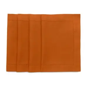 Solino Home Cotton Linen Hemstitch Placemats Set Of 4, 14 X 19 Inch For Dining Table Cinnamon