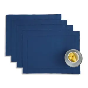 Solino Home Cotton Linen Hemstitch Placemats Set Of 4, 14 X 19 Inch For Dining Table Lapis Blue