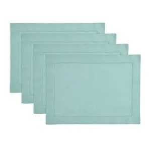 SOLINO HOME Cotton Linen Hemstitch Placemats - Pastel Turquoise