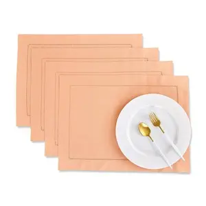 SOLINO HOME Cotton Linen Hemstitch Placemats - Peach Bloom