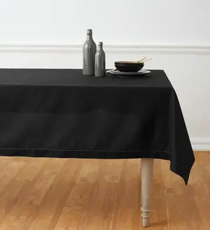 SOLINO HOME Cotton Linen Hemstitch Table Throw - Black