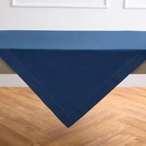 Solino Home Cotton Hemstitch Table Throw 52 X 52 Inch For Dining Table - Lapis Blue