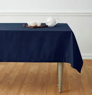 SOLINO HOME Cotton Linen Hemstitch Table Throw - Navy