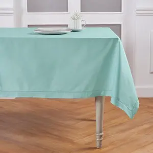 SOLINO HOME Cotton Linen Hemstitch Table Throw - Pastel Turquoise