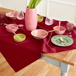 Solino Home Cotton Hemstitch Table Throw 52 X 52 Inch For Dining Table - Red
