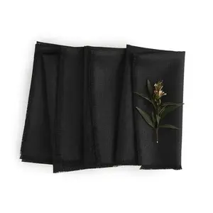SOLINO HOME Linen Dinner Napkinsfringe - Black