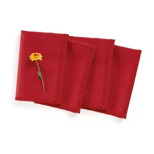 SOLINO HOME Linen Dinner Napkinsfringe Cherry