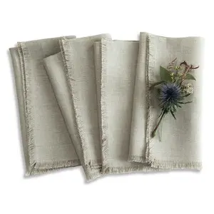 SOLINO HOME Linen Dinner Napkinsfringe Natural