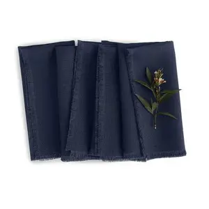 SOLINO HOME Linen Dinner Napkinsfringe Navy