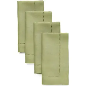 SOLINO HOME Linen Dinner Napkinsclassic Hemstitch - Moss Green