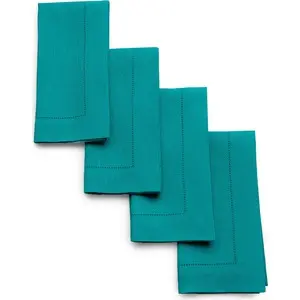SOLINO HOME Linen Dinner Napkinsclassic Hemstitch - Teal