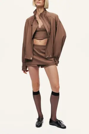NOCTURNE High Neck Cropped Jacket - Brown