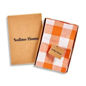 SOLINO HOME Linen Dinner Napkinsbuffalo Check - Pumpkin And White