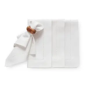 SOLINO HOME Linen Dinner Napkinsmedium Weight Hemstitch - White