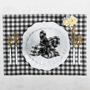 SOLINO HOME Linen Dinner Napkinsgingham Check - Black