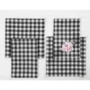 Solino Home Linen Dinner Napkins Set Of 4, 20 X 20 Inch For Dining Table Black