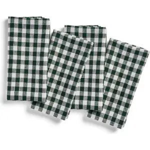 SOLINO HOME Linen Dinner Napkinsgingham Check Green