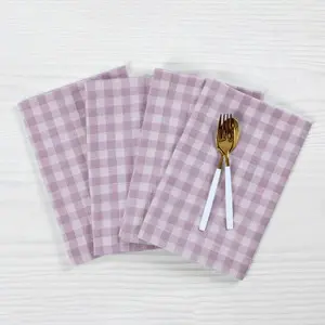 SOLINO HOME Linen Dinner Napkinsgingham Check Lilac