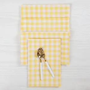 SOLINO HOME Linen Dinner Napkinsgingham Check Marigold Yellow