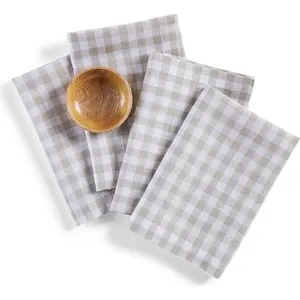 SOLINO HOME Linen Dinner Napkinsgingham Check Natural