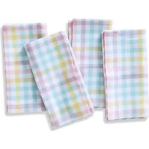 SOLINO HOME Linen Dinner Napkinsgingham Check Pastel Gingham